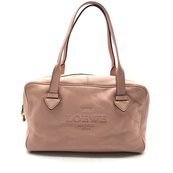 Loewe | Bags | Loewe Logo Embossed Leather Mini Boston Hand Bag Pink ...